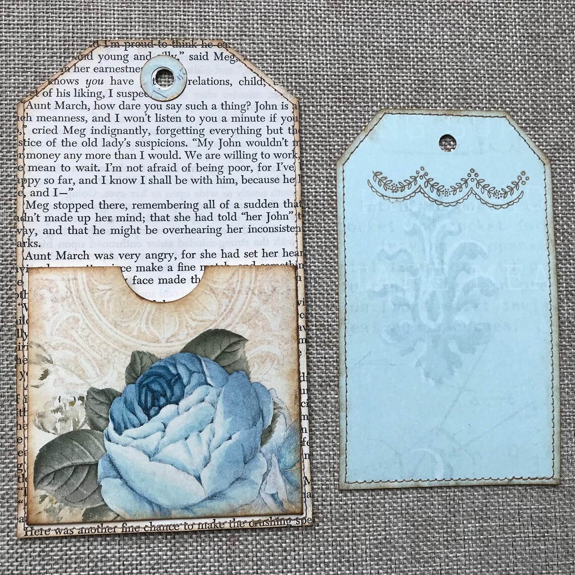 Handmade Stitched Book Page Tags Set of 8 - Etsy