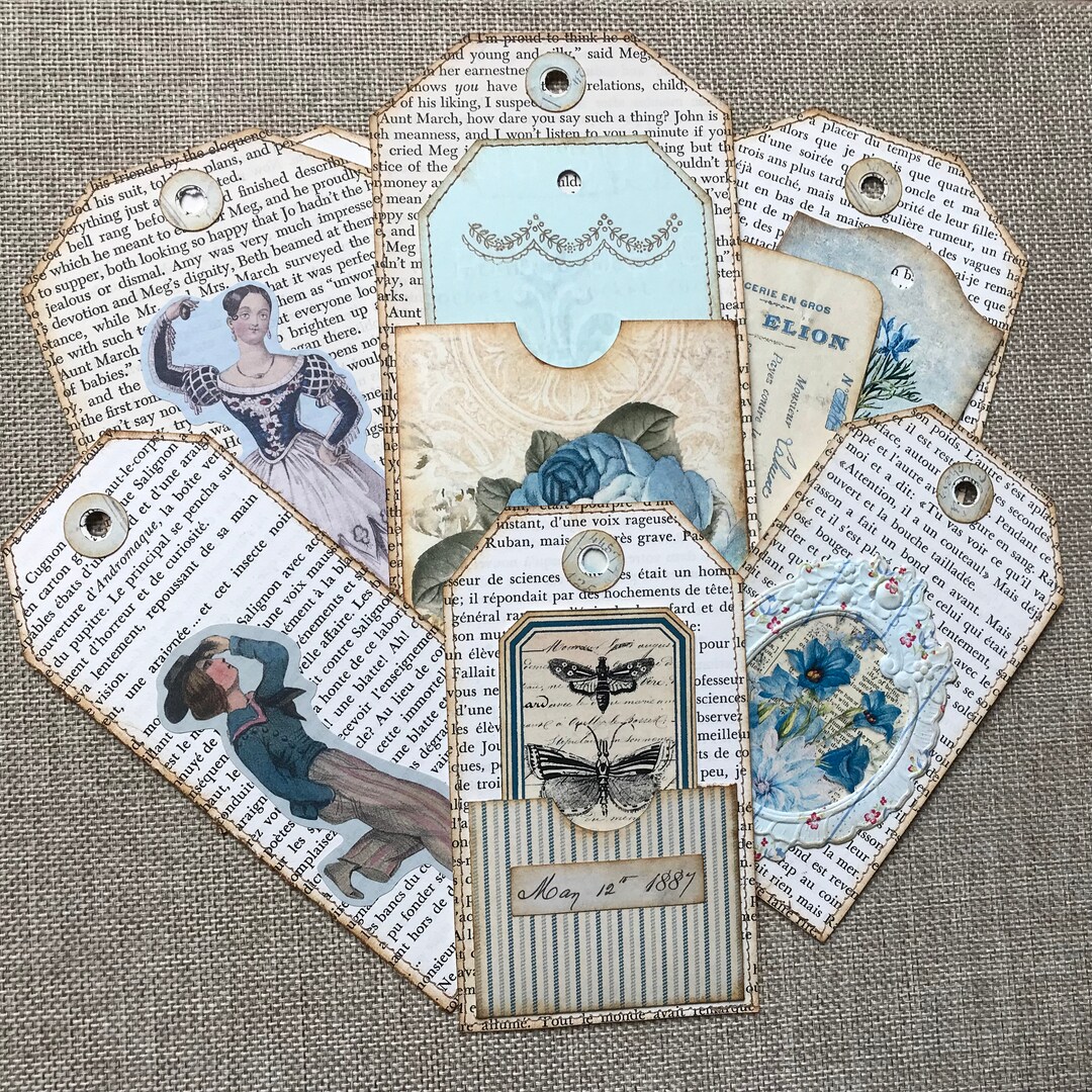 Handmade Stitched Book Page Tags Set of 8 - Etsy