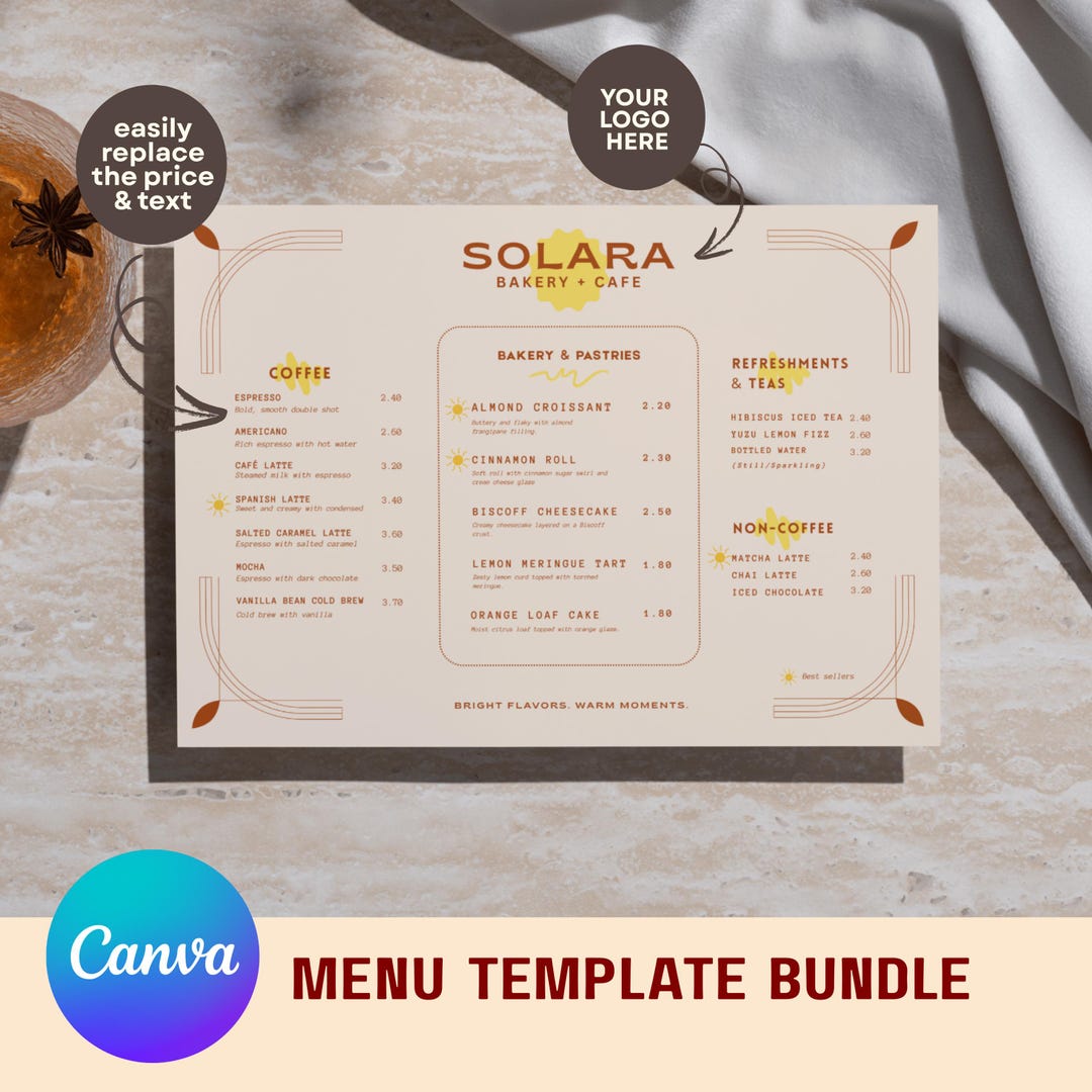 Modern Cafe Menu Template | Editable Canva Design - Etsy