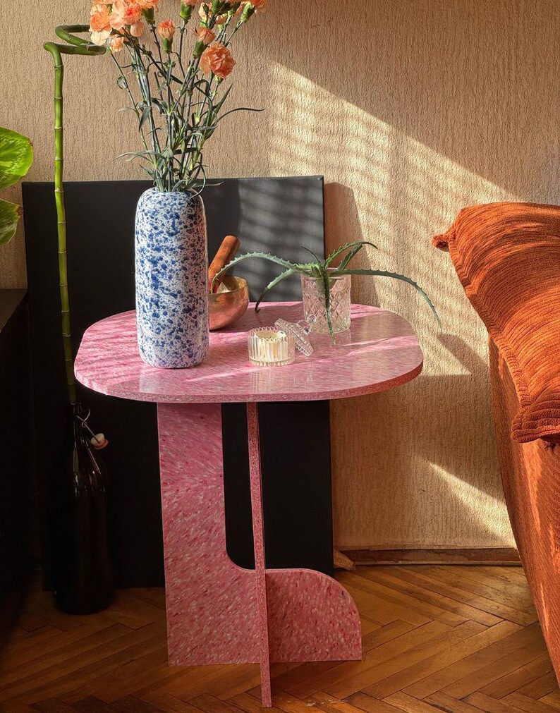 Blush Pink Recycled Plastic Side Table: Modern Accent Furniture - Etsy
