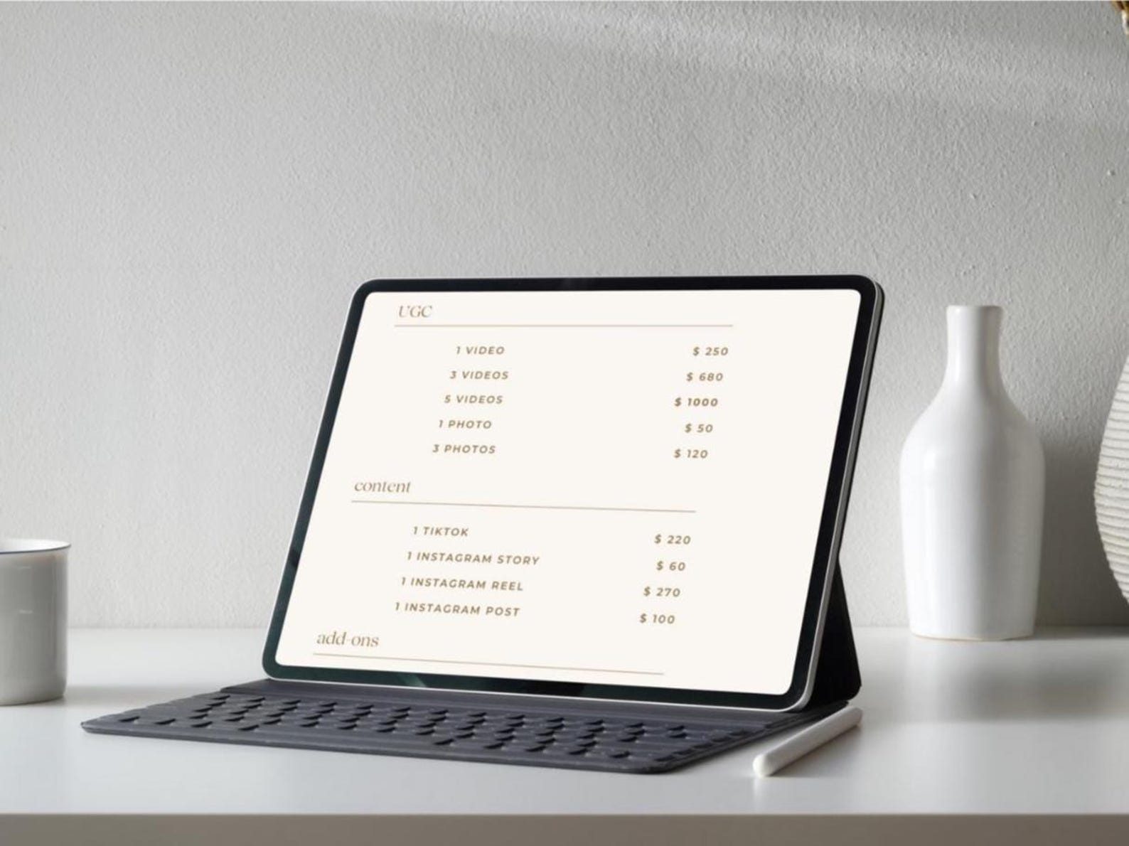 Professional Rate Card for UGC & Content Creators | Digital Template ...