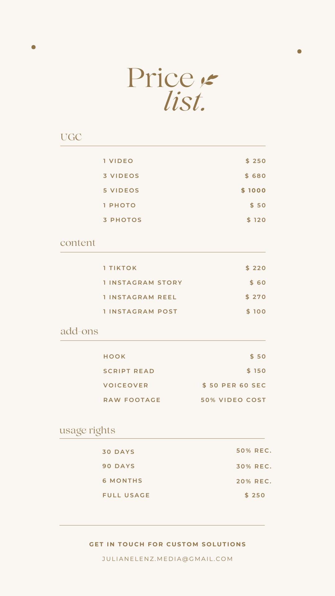Professional Rate Card for UGC & Content Creators | Digital Template ...