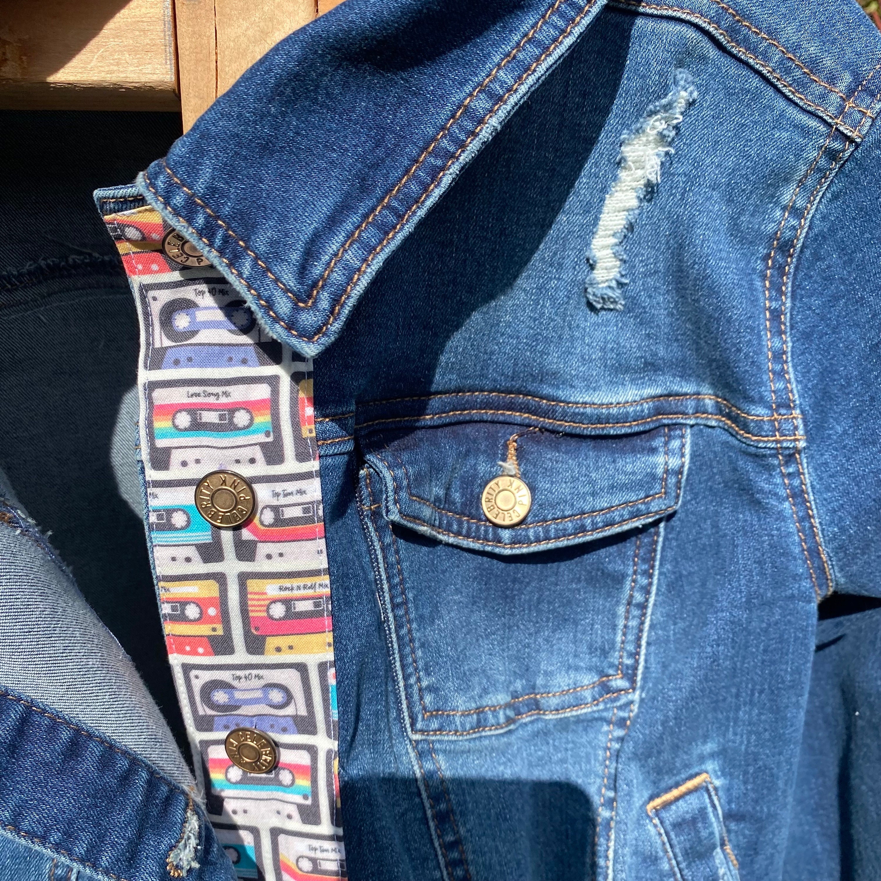Upcycled Jeans Jacket - Large - Mixed Cassette Tape Print on Denim ...