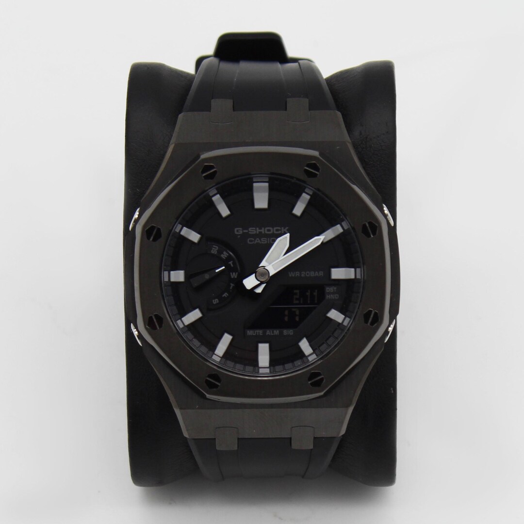 Casioak Custom G-shock GA2100 Mod Black Rubber Strap Stainless Steel ...