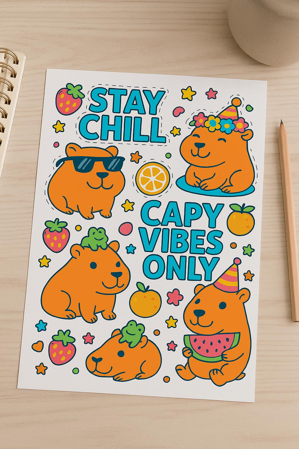Capybara Sticker Sheet + Bonus | Kawaii Printable A4 Stickers for Kids ...