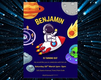 Children Space Birthday Digital Invite - Etsy