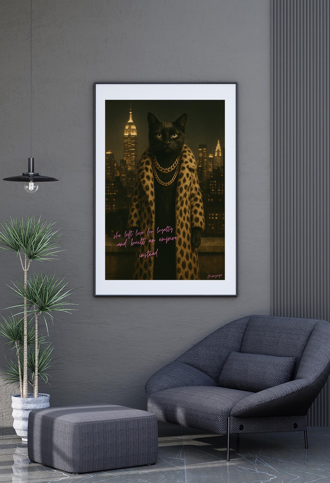 Bossy Black Cat Poster – Leopard Coat Glam Wall Art | Funny Feminine ...