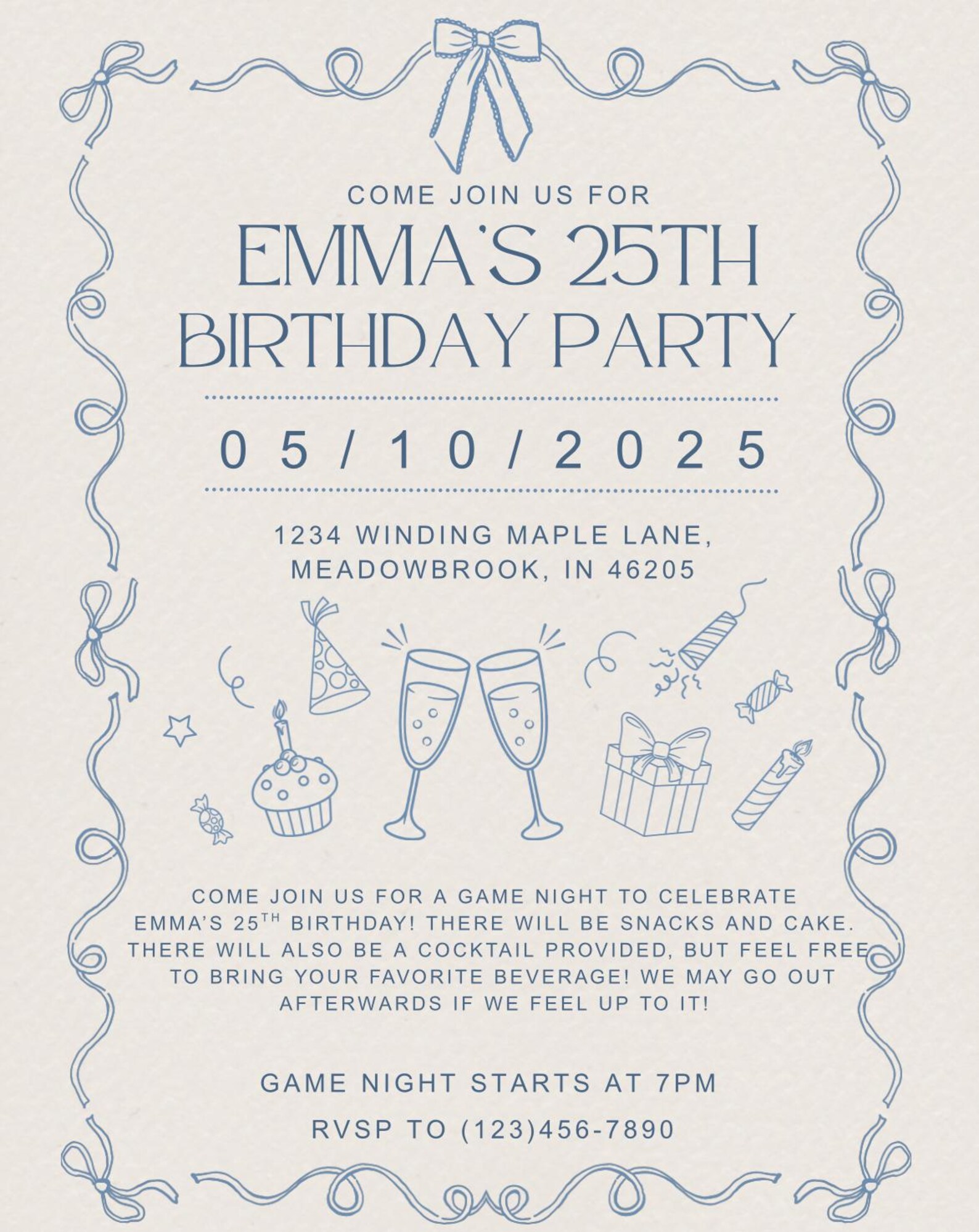 Elegant 25th Birthday Party Invitation – Game Night Theme | Digital ...