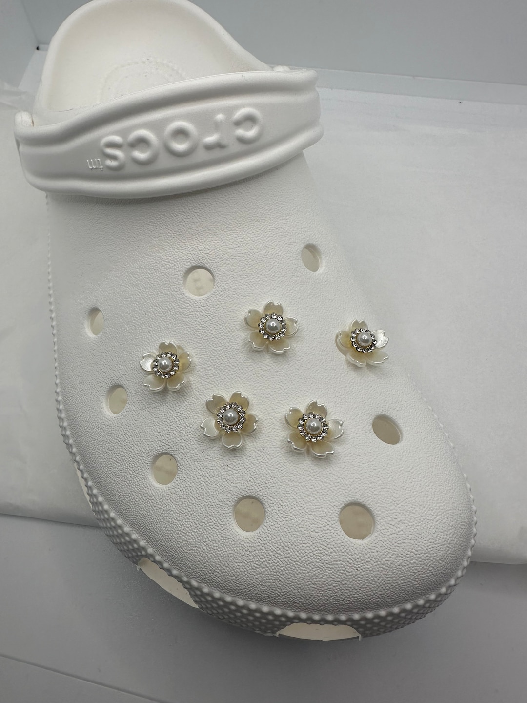 5 Clog Charms, Embellish Shoe Bling, Crystals and Pearl Flowers, Button ...