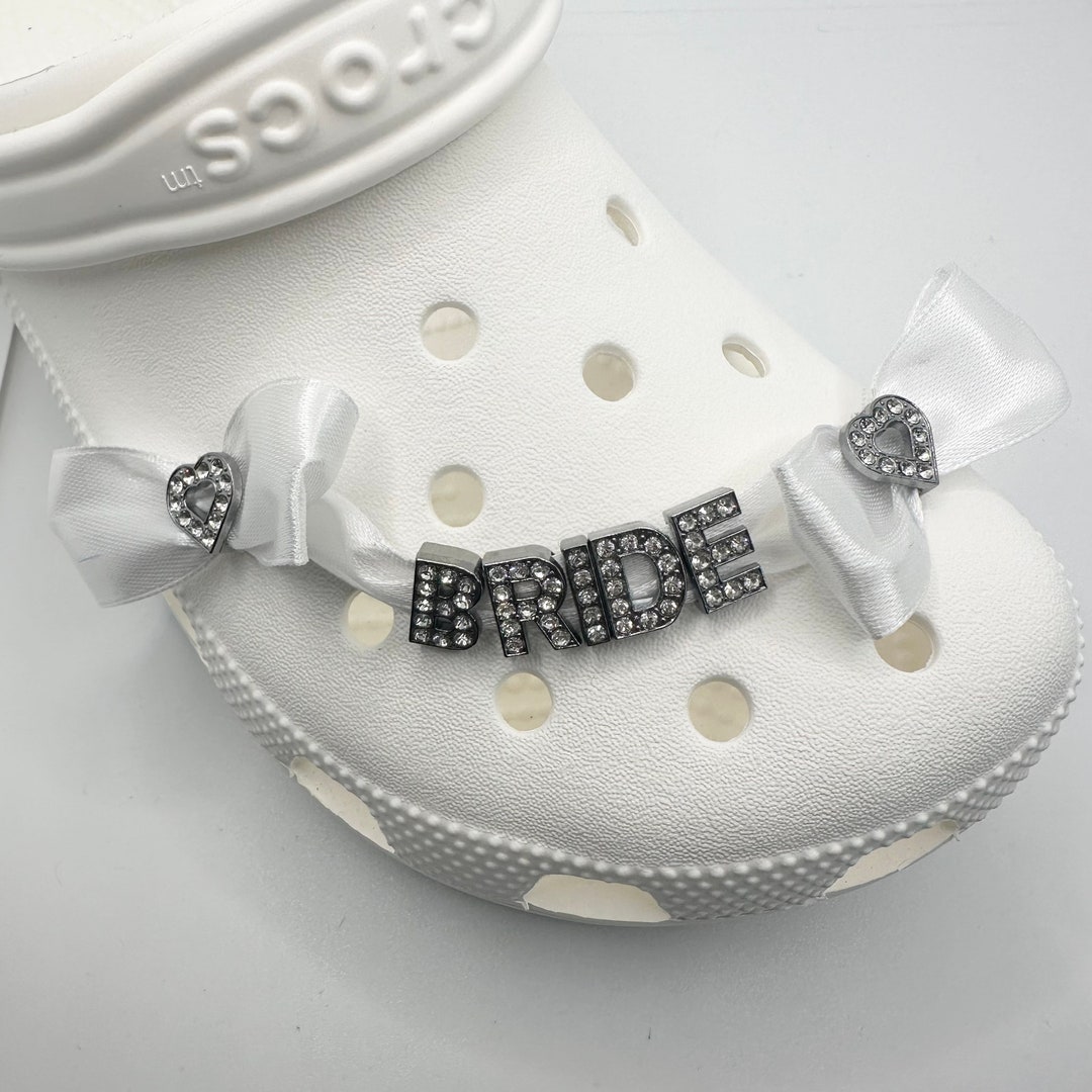 Personalised Bride Clog Charms, Rhinestone Letters and Bow With Heart ...