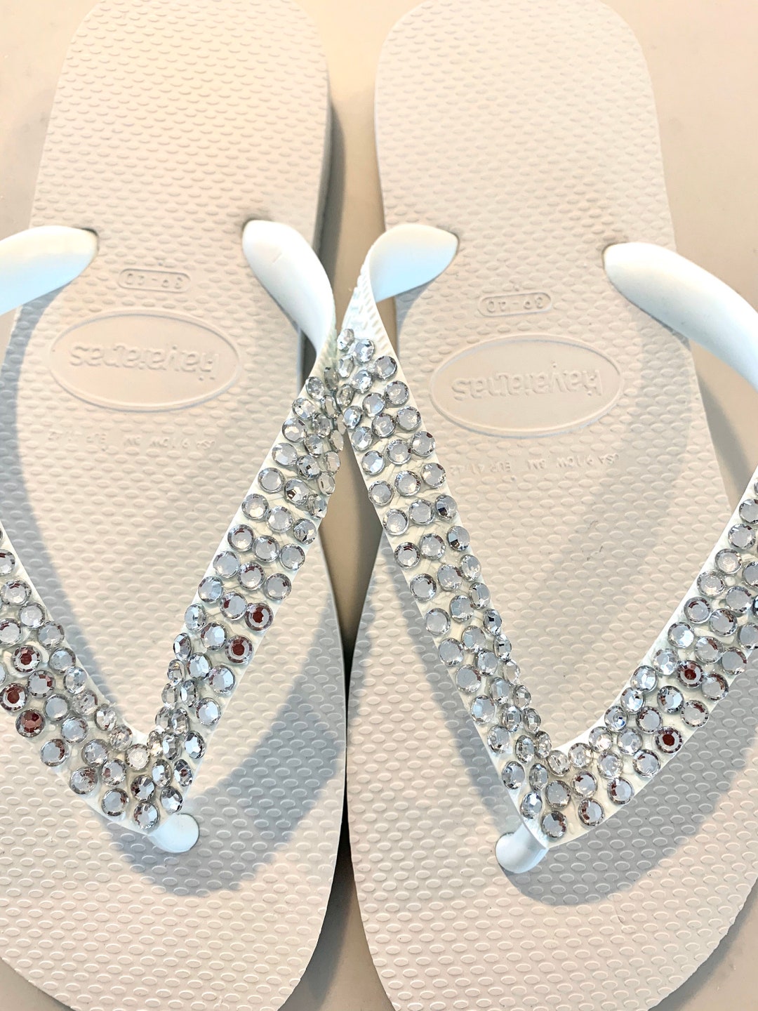 Custom Crystal Rhinestone Havaiana Flip Flops Thongs, 3 Rows, Top Strap ...
