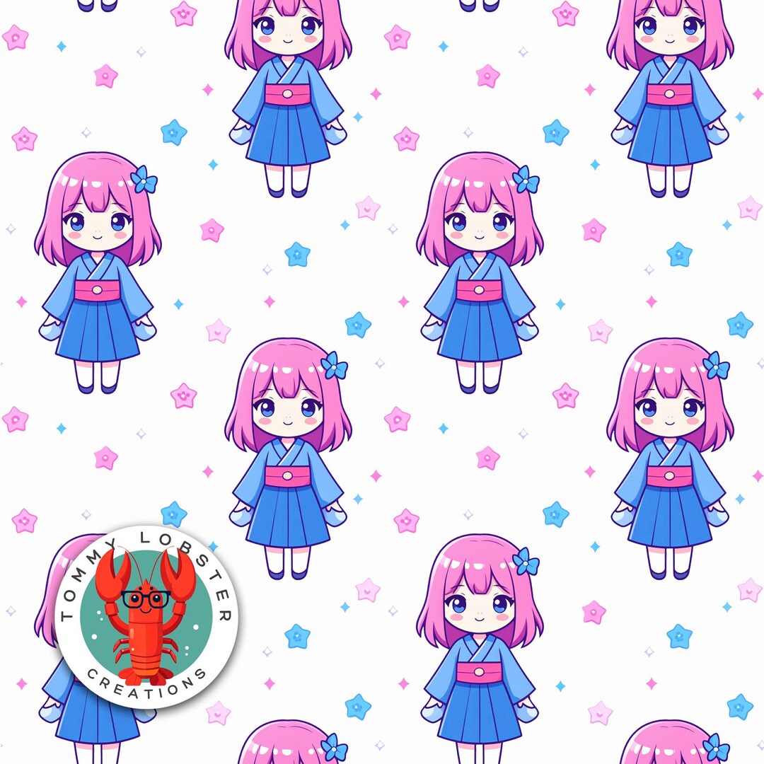 Anime Girl Seamless Pattern: Manga Japanese Dolls Digital Paper ...