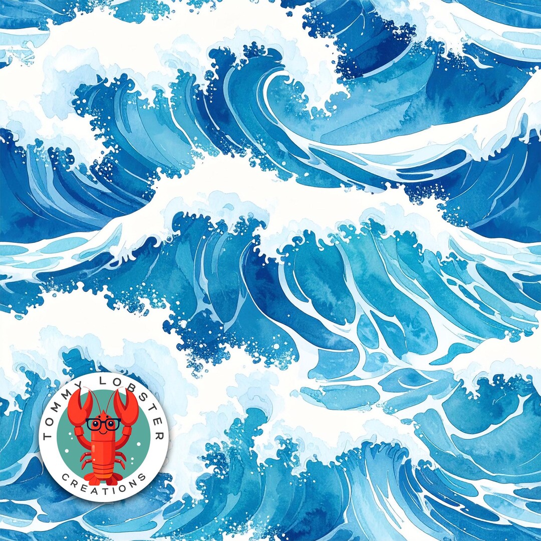 Ocean Waves Seamless Pattern: Blue Sea Digital Paper (digital Download ...