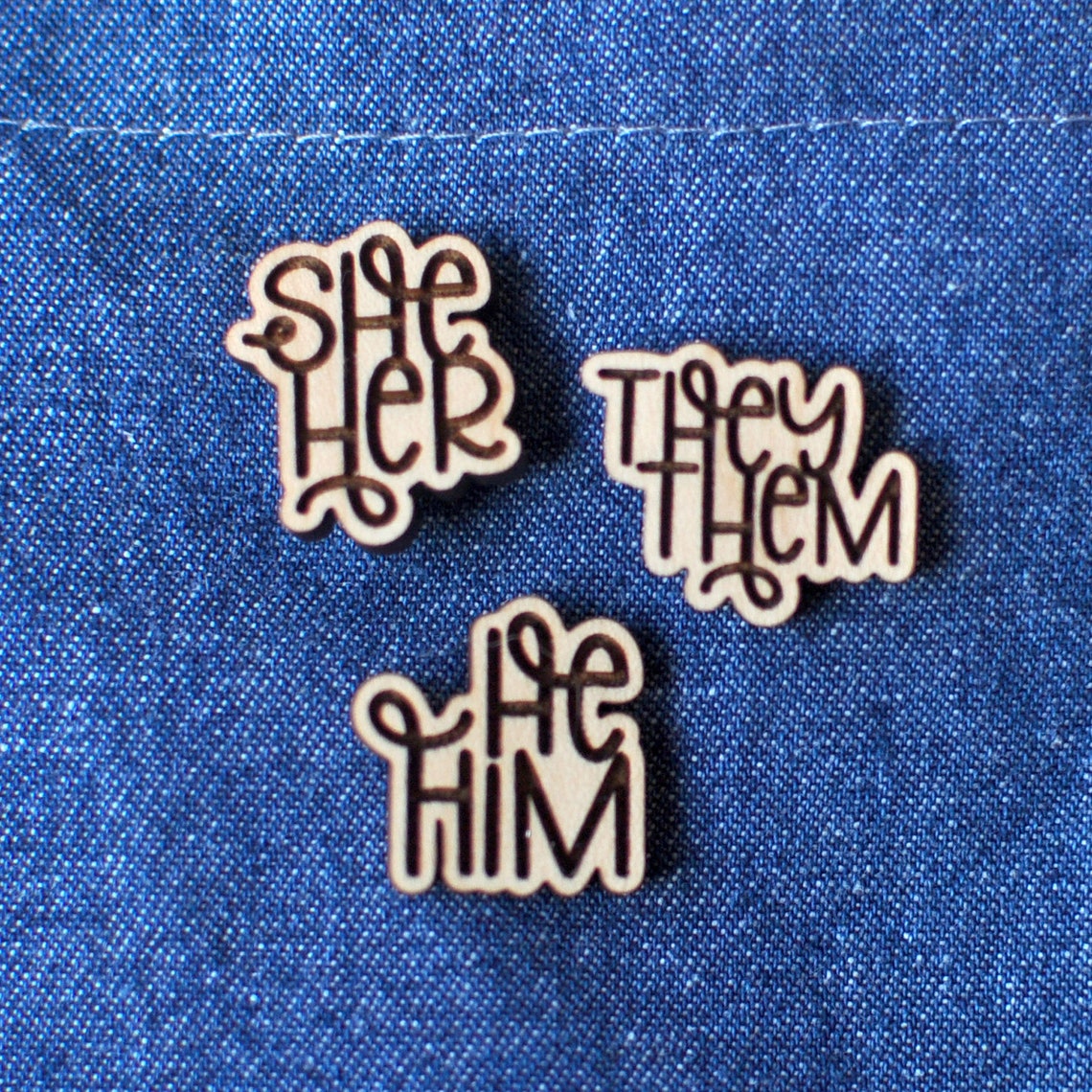 Pronoun Pins Engraved Wood She Her They Them He Him | Etsy