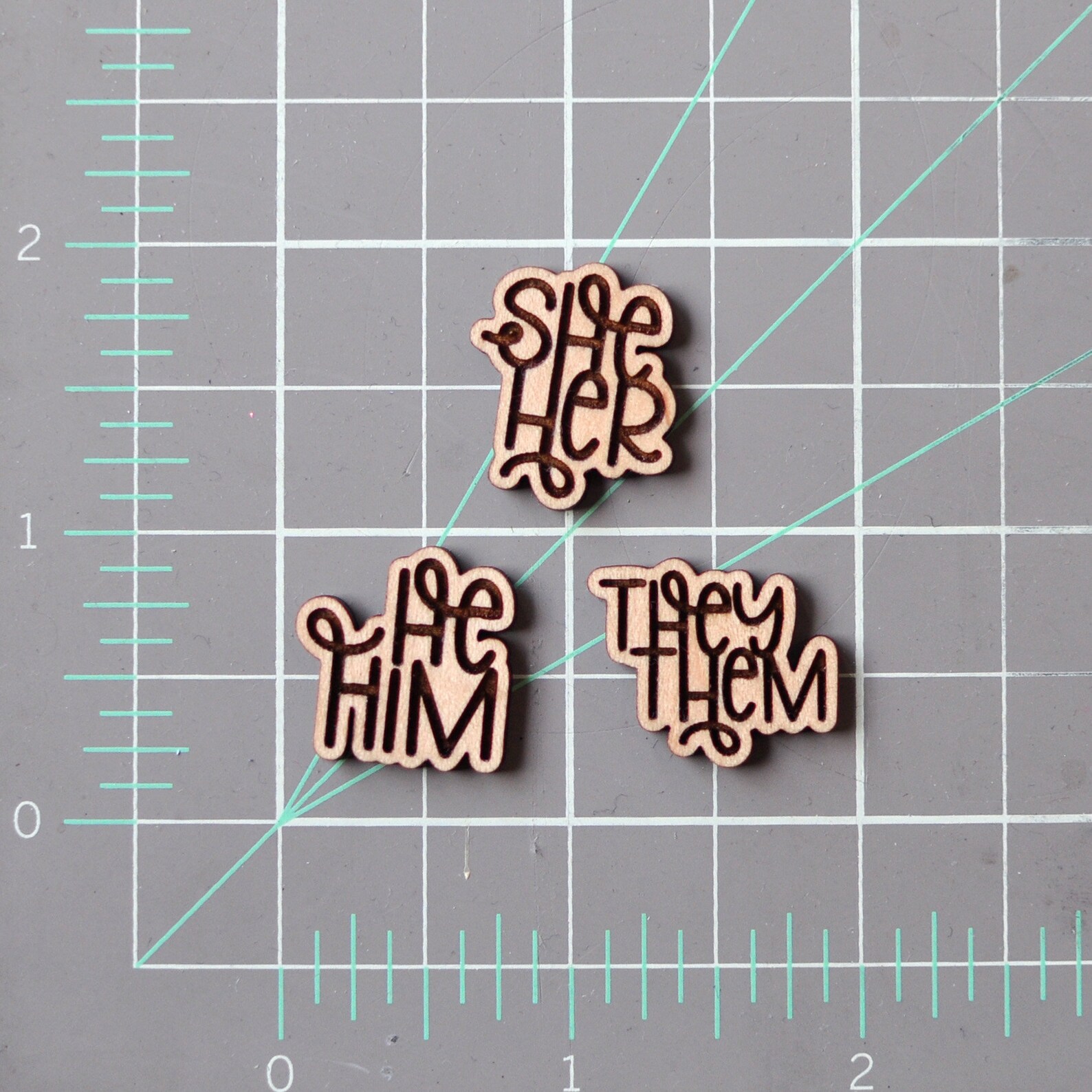 Pronoun Pins - Engraved Wood She Her, They Them, He Him - Etsy