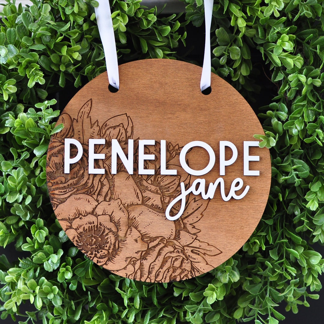 Floral Wood Name Sign - Personalized Maple Round With Ribbon - Etsy