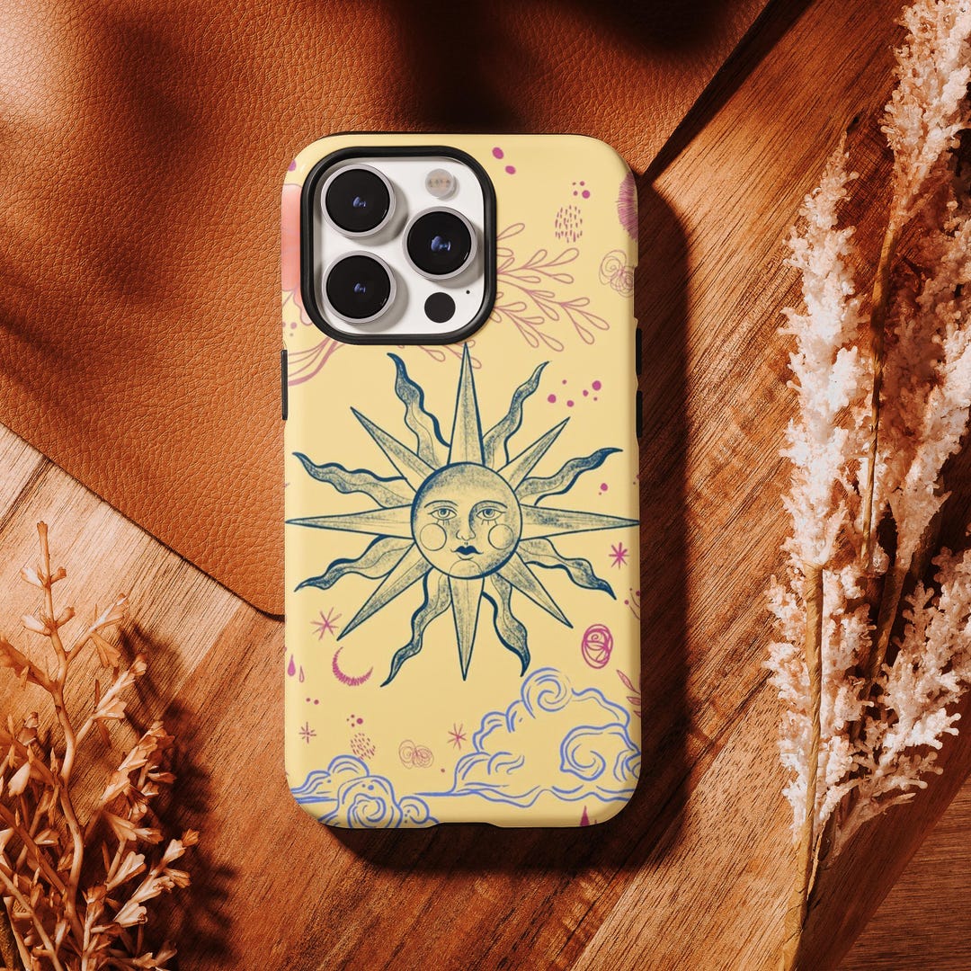 Yellow Summer Beachy Collage Phone Case, Vintage Sun Celestial Cover ...
