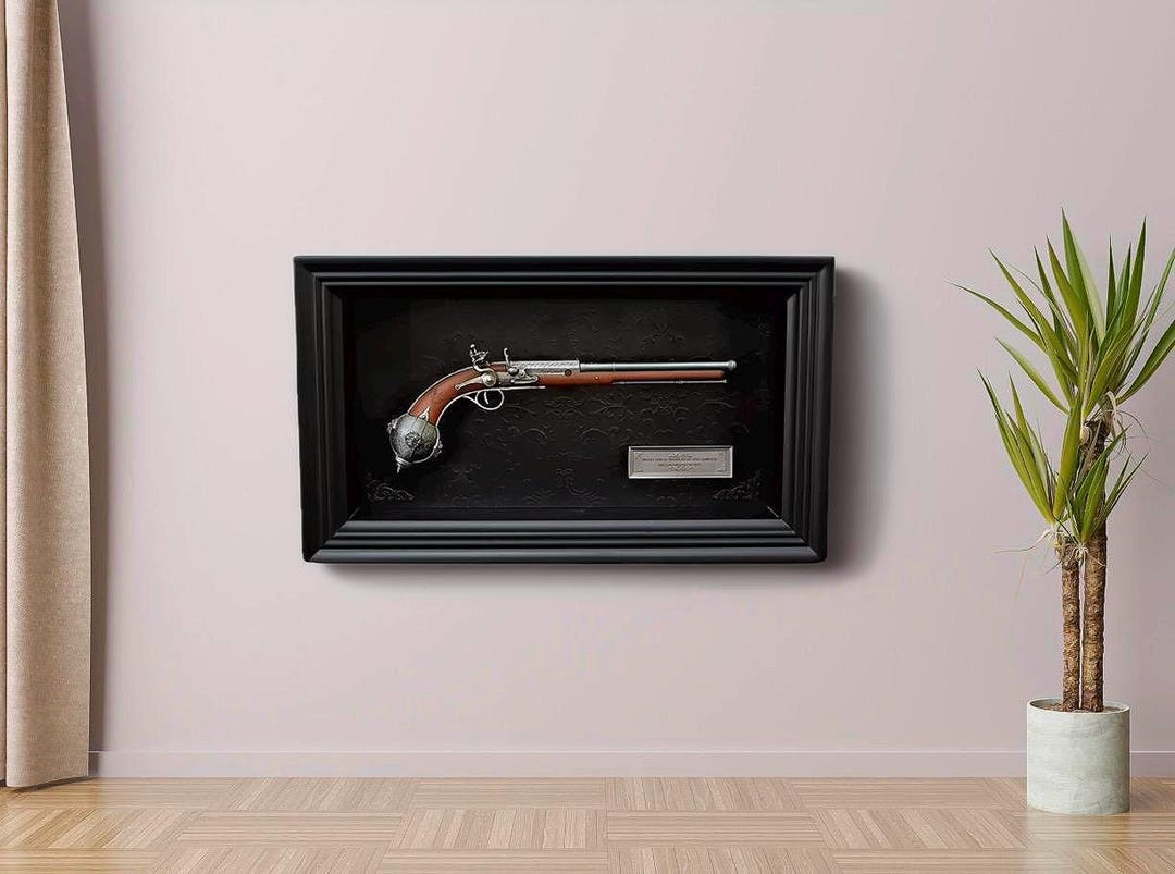 Mini Antique Flintlock Pistol – Framed Display - 3D Box Appearance ...
