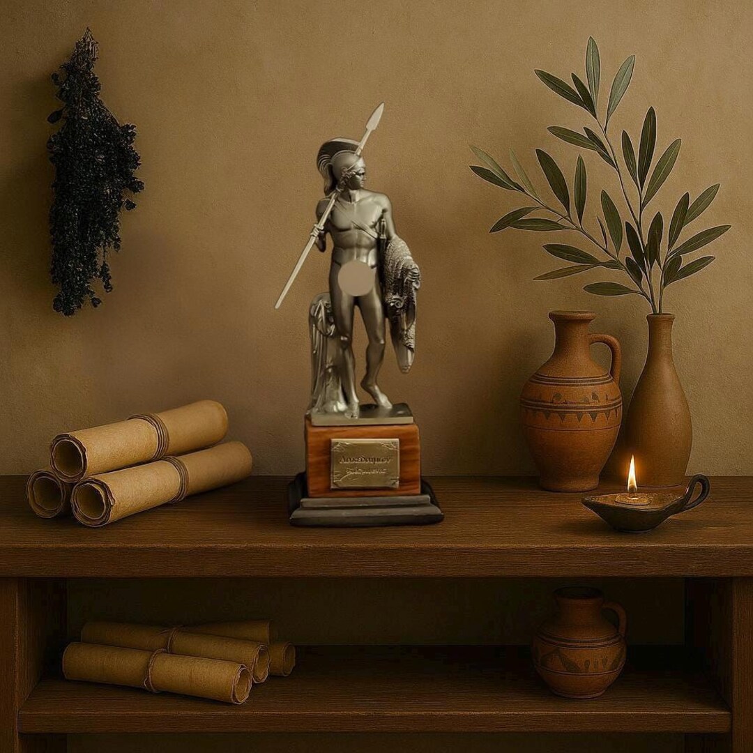 Ancient Greek Hoplite Resin Statue | Metal-finish Figurine on Faux Wood ...
