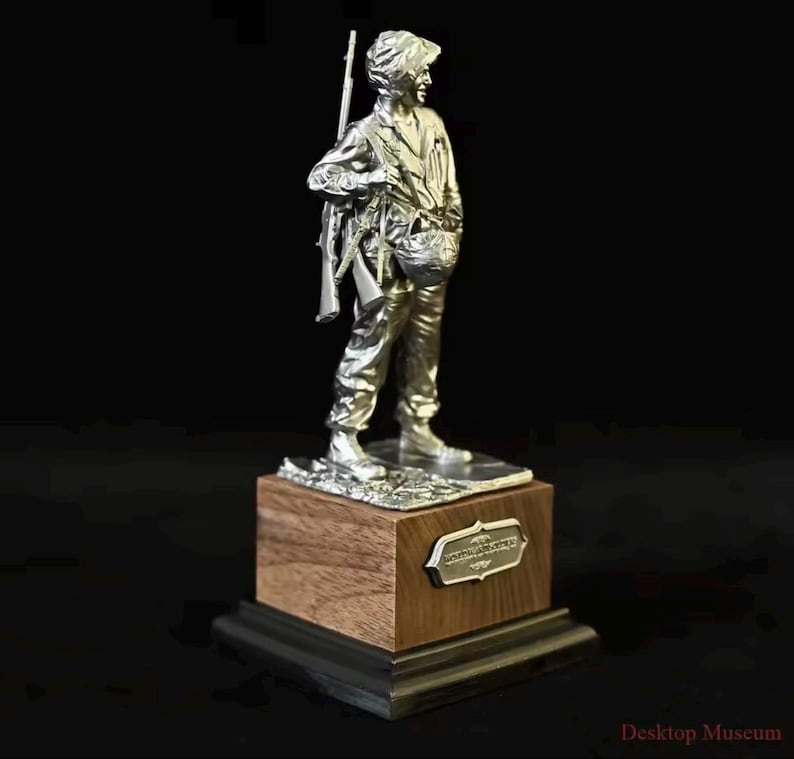 WWII Paratrooper Statue: Resin Military Figure, Metallic Silver Finish ...