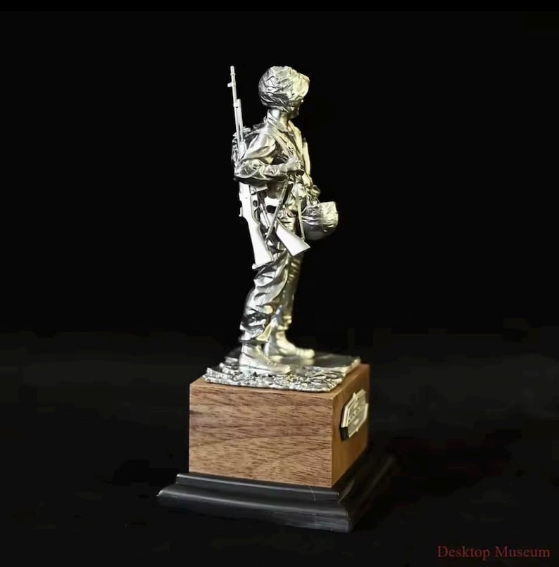 WWII Paratrooper Statue: Resin Military Figure, Metallic Silver Finish ...