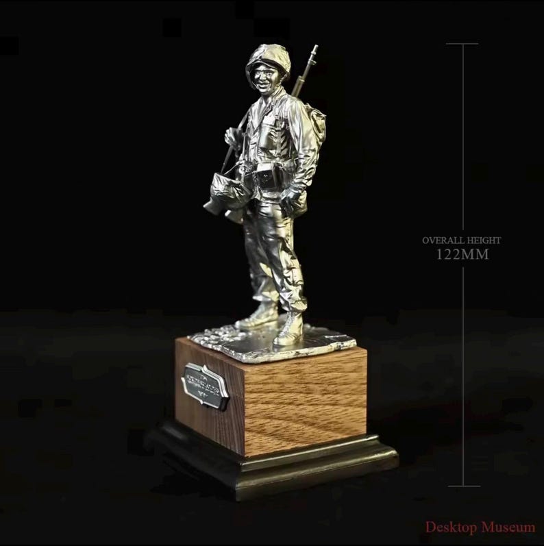 WWII Paratrooper Statue: Resin Military Figure, Metallic Silver Finish ...