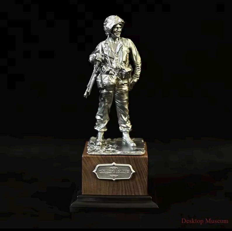 WWII Paratrooper Statue: Resin Military Figure, Metallic Silver Finish ...