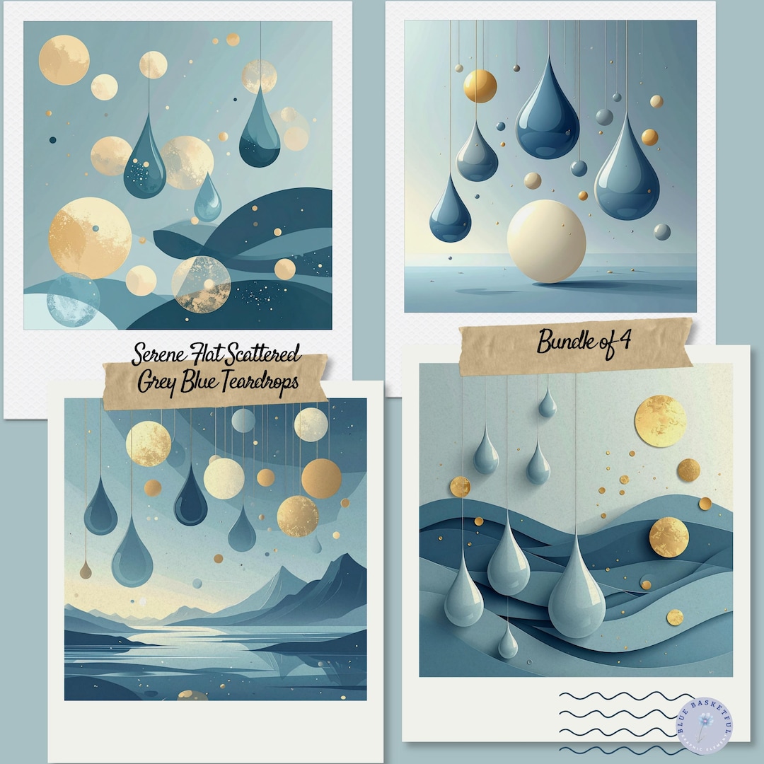 Blue Teardrops Print Set: Minimalist Serene Wall Art (digital Download ...