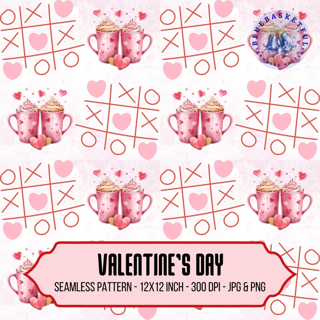 Valentine Hot Cocoa Tic Tac Toe Seamless Pattern (digital Download ...