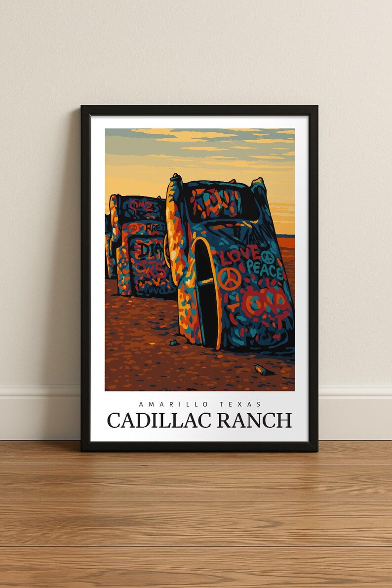 Cadillac Ranch Art Print: Vintage Route 66 Americana Travel Poster - Etsy