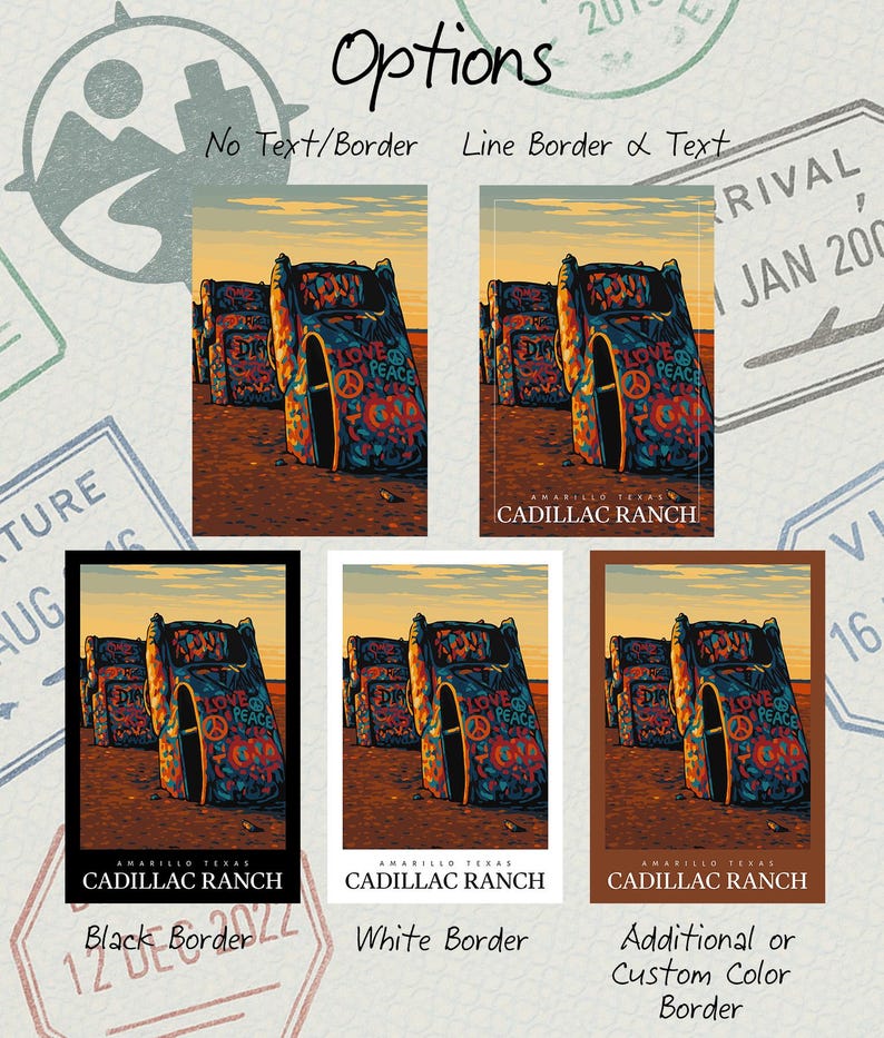 Cadillac Ranch Art Print: Vintage Route 66 Americana Travel Poster - Etsy