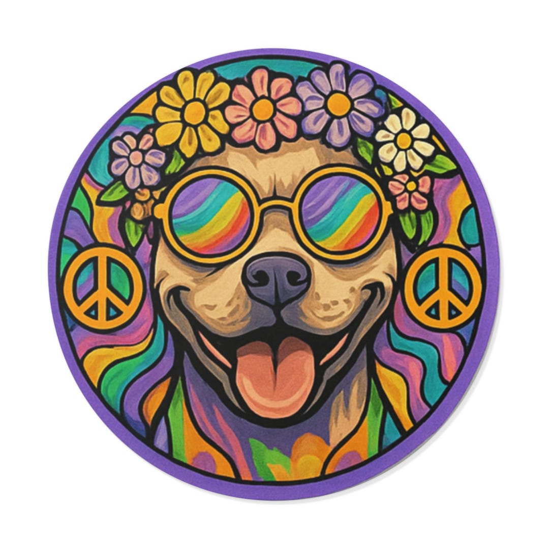 Colorful Dog Peace Sign Stickers, Vinyl Pet Stickers, Flower Dog Decals ...