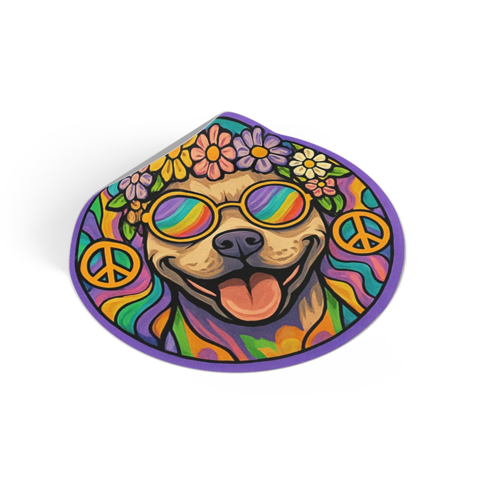 Colorful Dog Peace Sign Stickers, Vinyl Pet Stickers, Flower Dog Decals ...