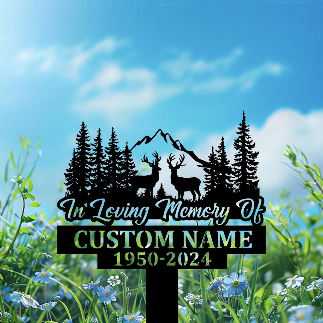 Custom Deer Hunting Memorial Stake Outdoor, Cemetery Stake, Grave ...