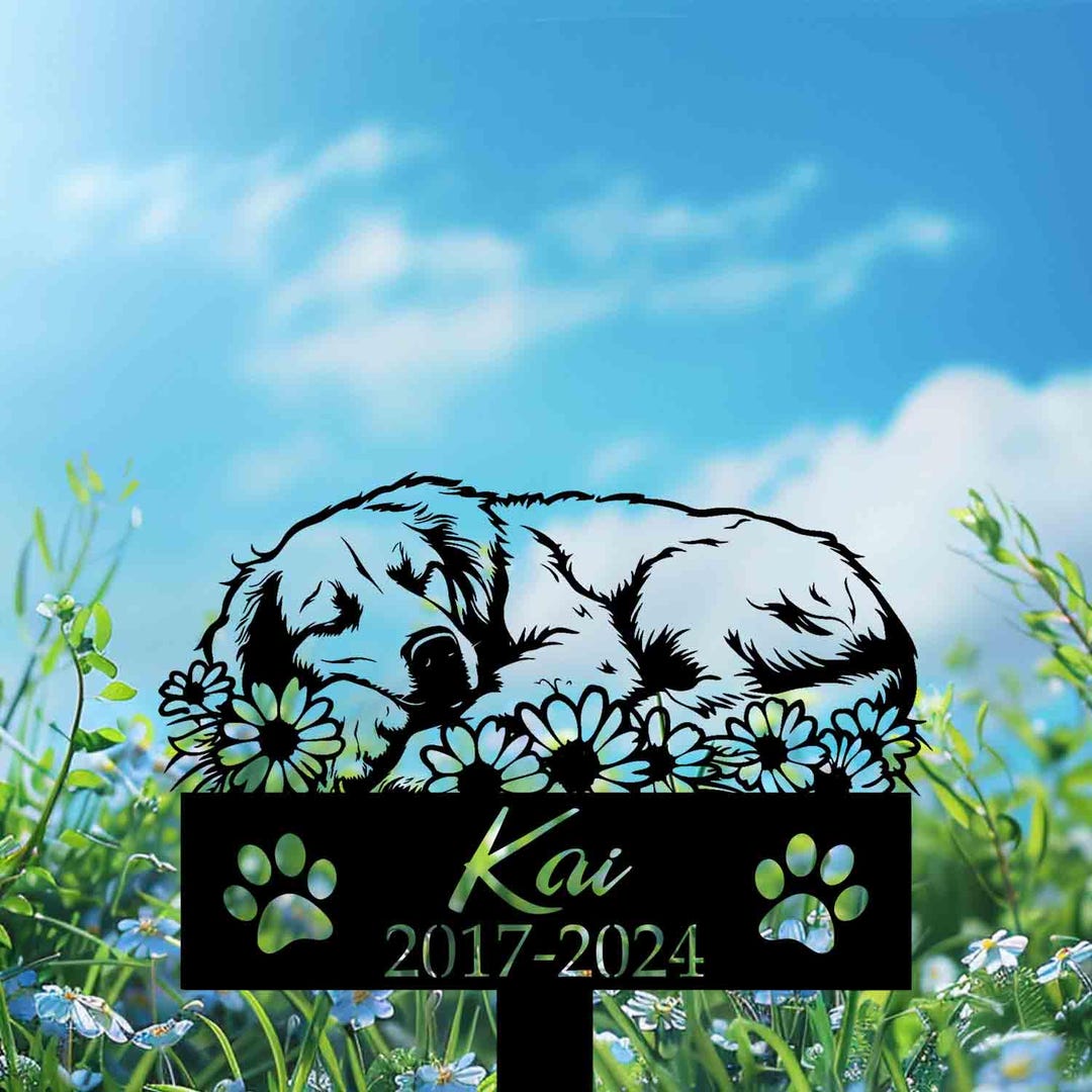 Personalized Great Pyrenees Sleeping on Daisy Flowers Grave Marker ...