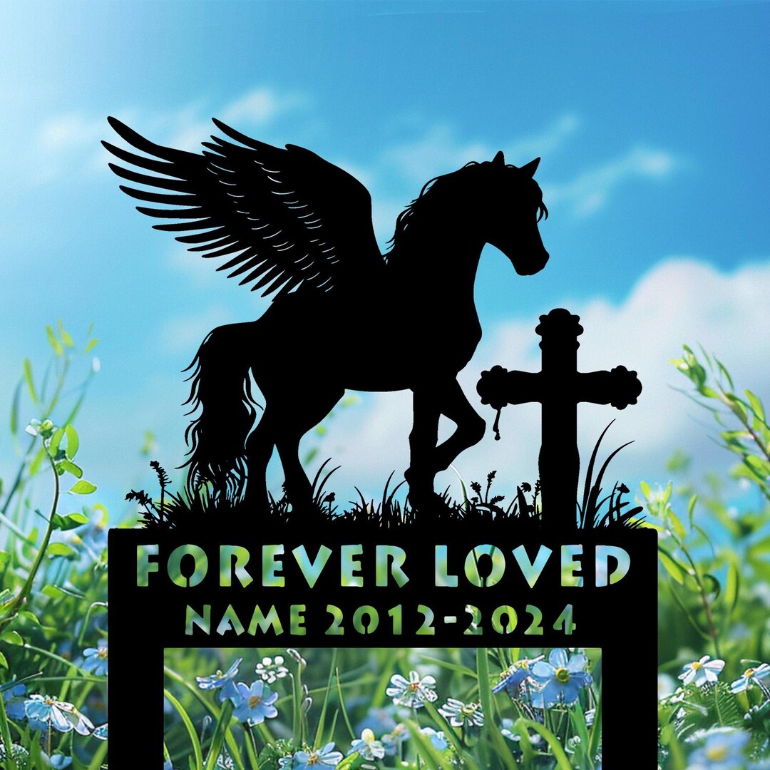 Personalized Pony Horse Grave Marker, Angel Horse With Wings Beside ...