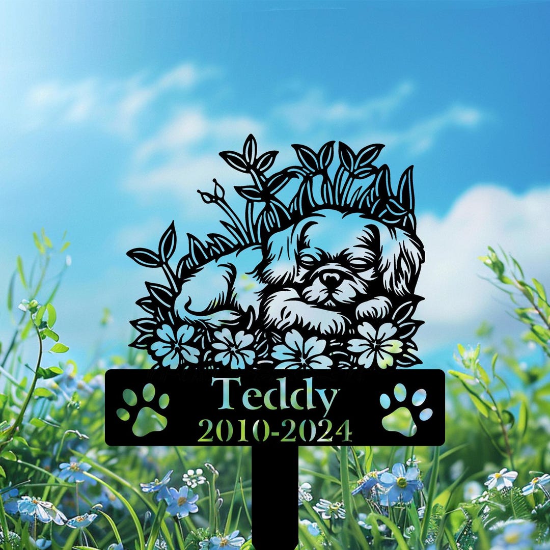 Personalized Pekingese Sleeping on Flowers Memorial Garden Stake ...