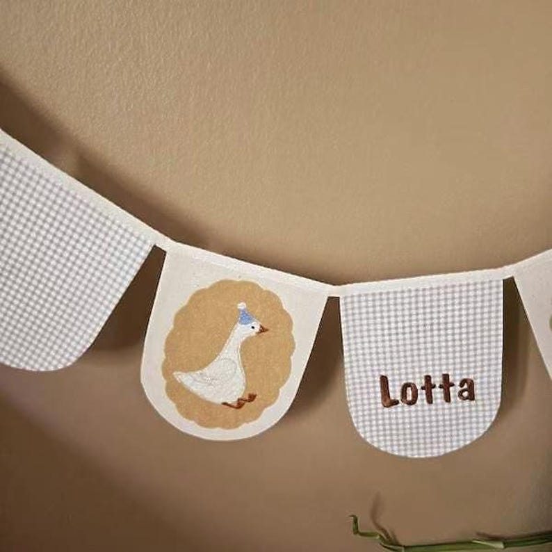 Handmade Goose Nursery Garland: Gingham Cotton Bunting With Felt ...