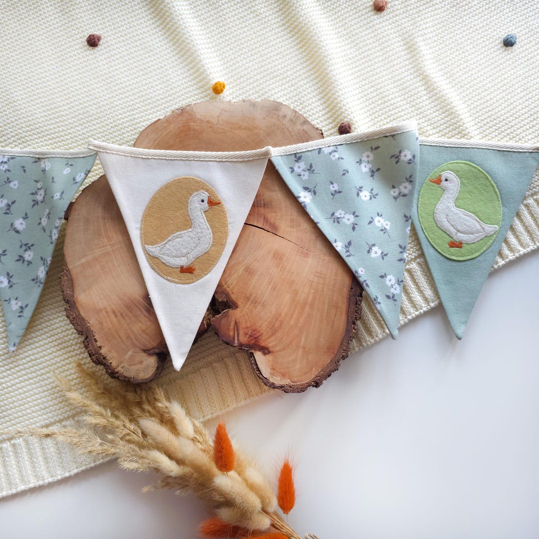 Goose Nursery Bunting: Handmade Cotton Garland, Floral & Appliqué Flags ...