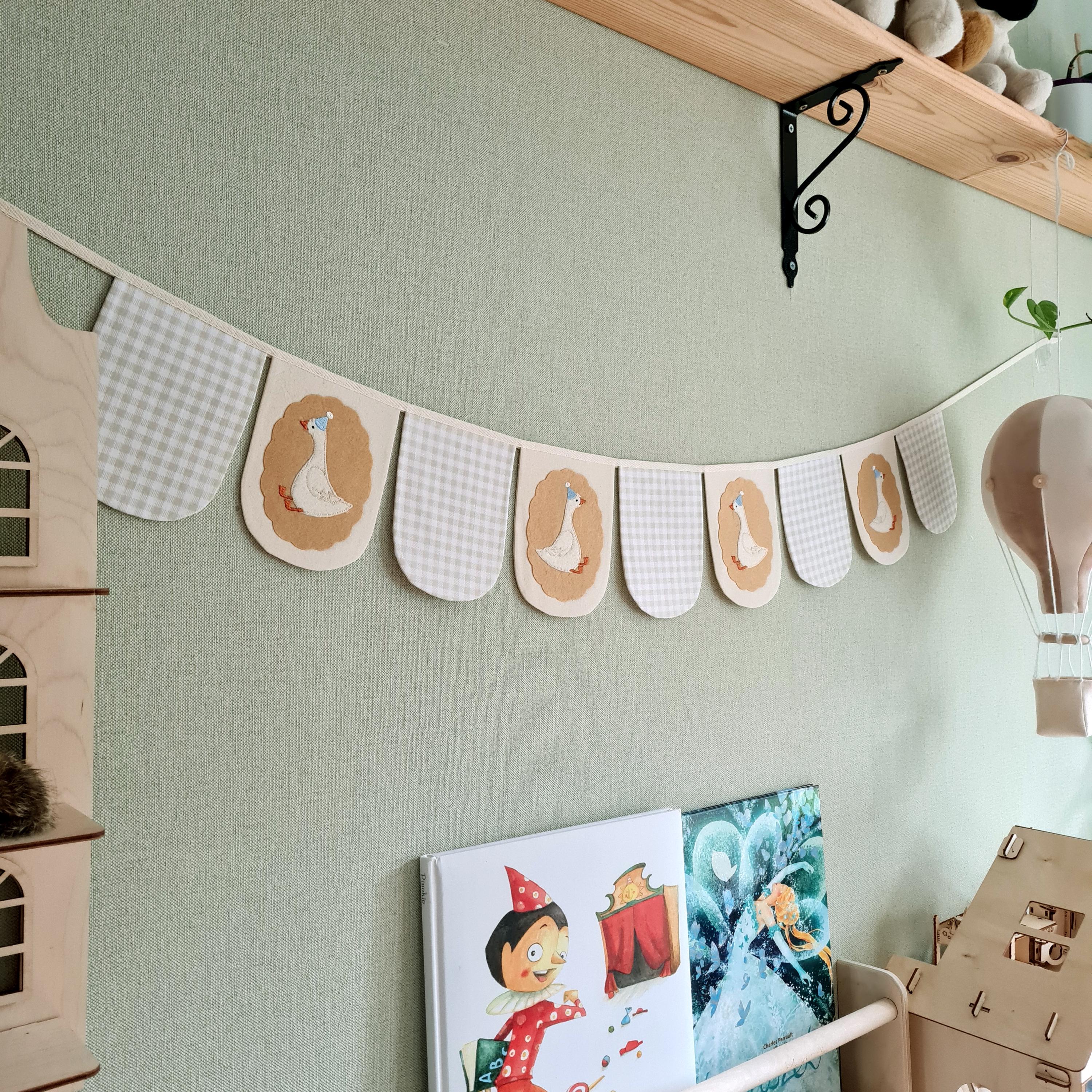 Handmade Goose Nursery Garland: Gingham Cotton Bunting With Felt ...