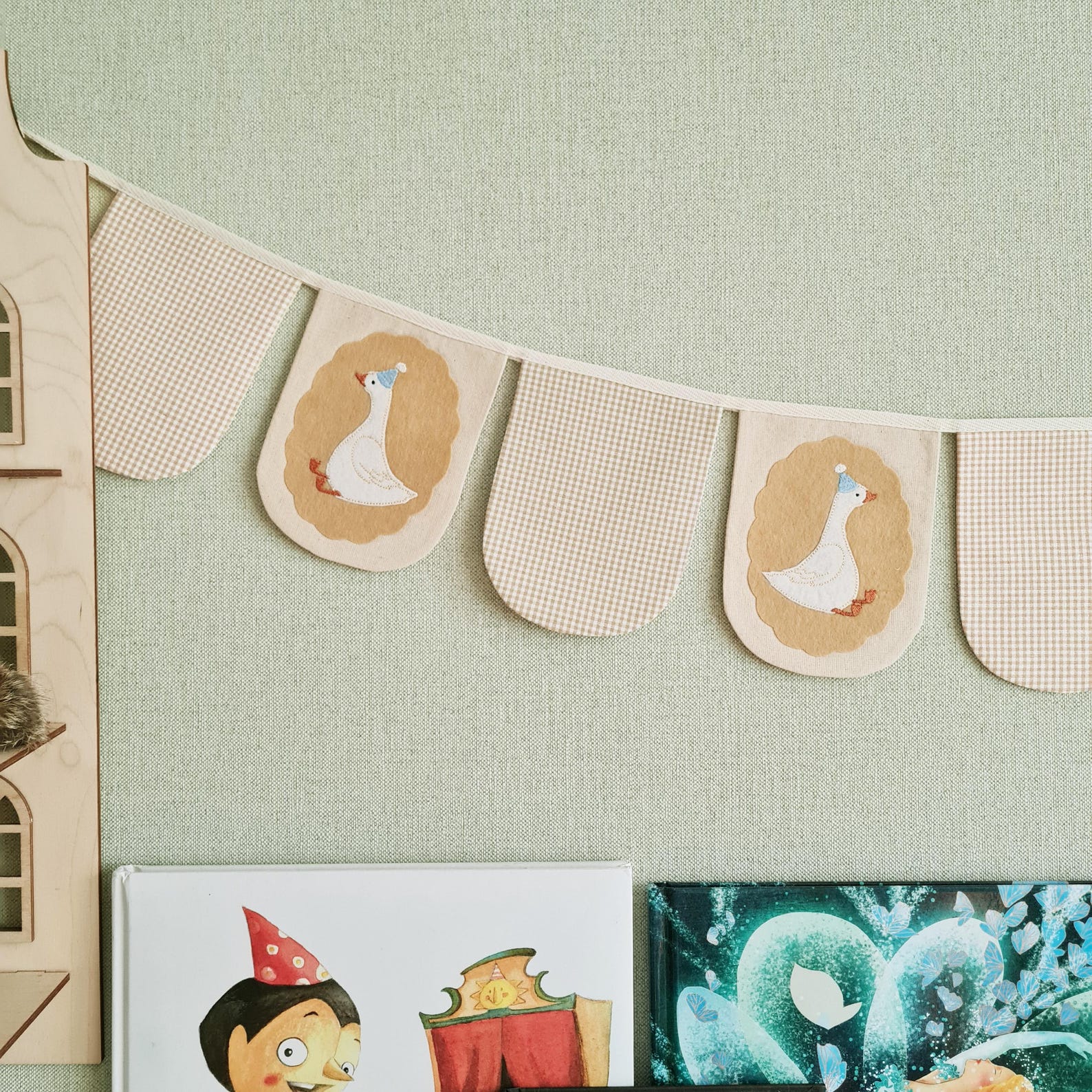Handmade Goose Nursery Garland: Gingham Cotton Bunting With Felt ...