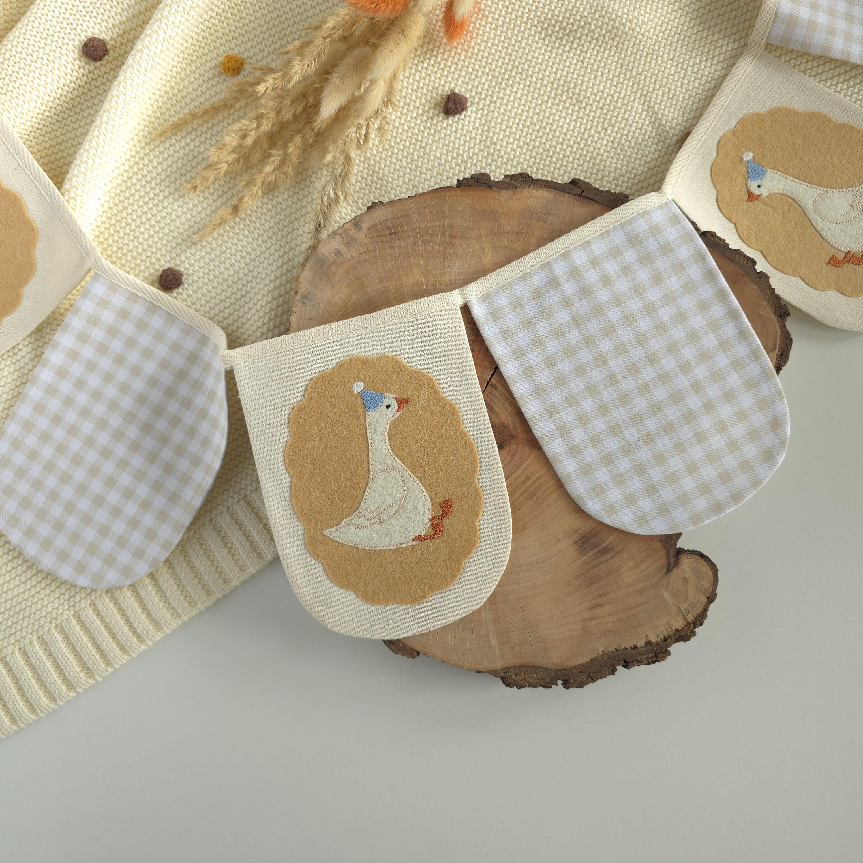 Handmade Goose Nursery Garland: Gingham Cotton Bunting With Felt ...
