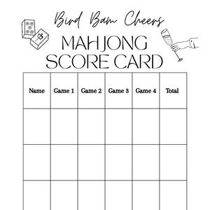 Black and White Mahjong Score Card Printable, Mahjong Score Board ...
