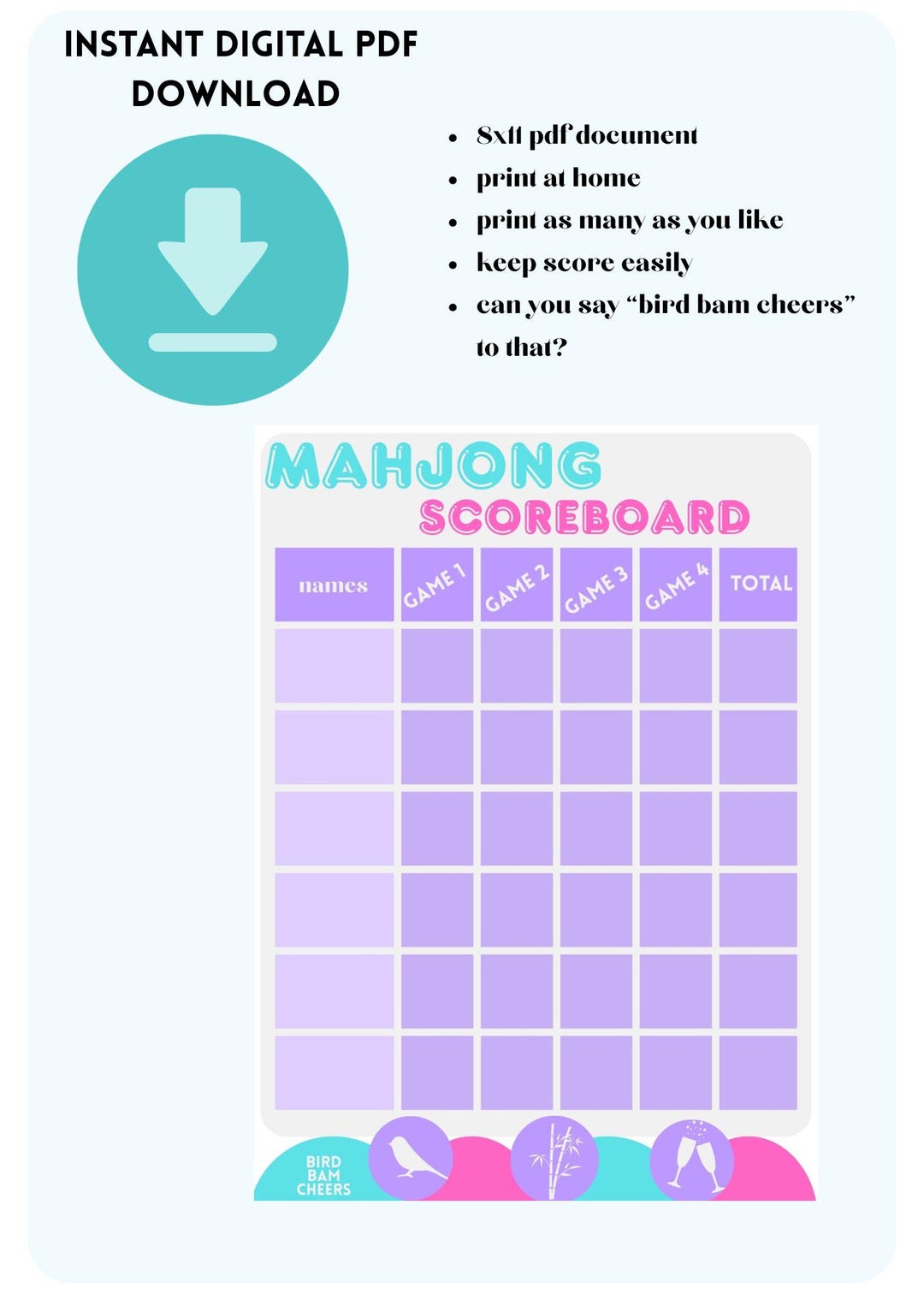 Mahjong Score Card Printable, Mahjong Score Board, Mahjong Scoreboard ...