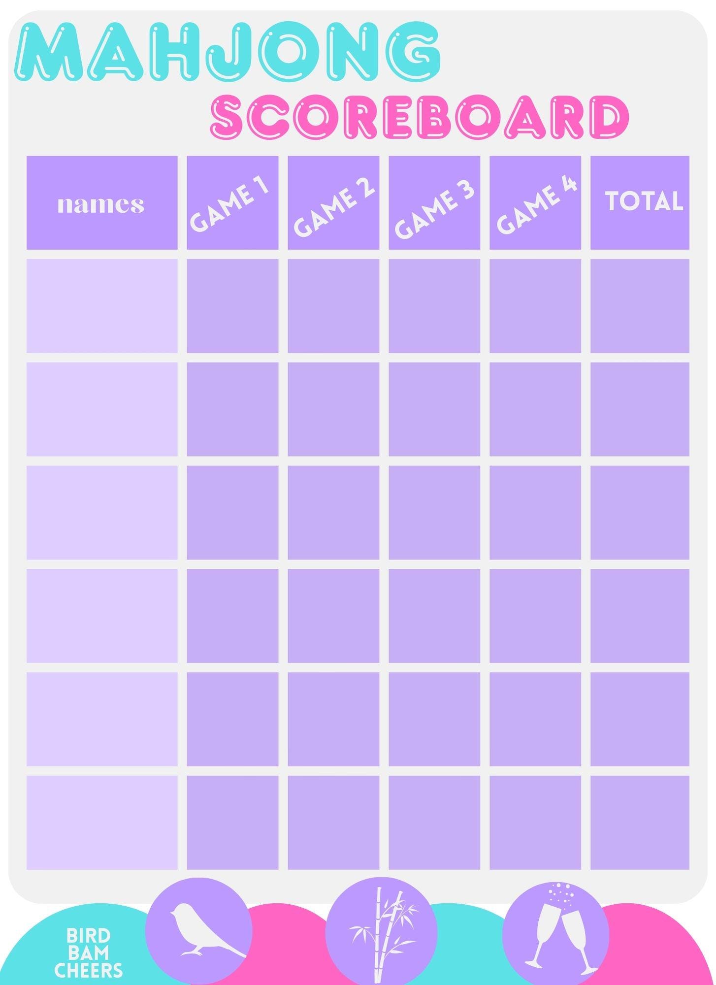 Mahjong Score Card Printable Mahjong Score Board Mahjong Scoreboard