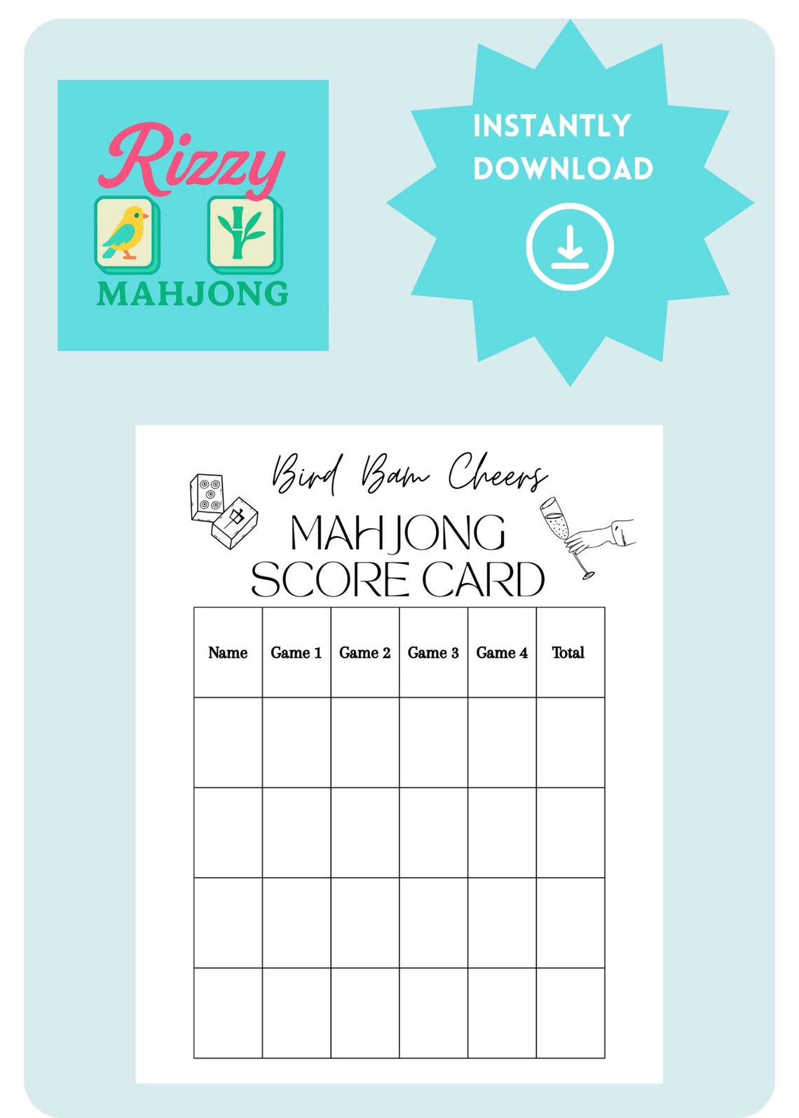 Black and White Mahjong Score Card Printable, Mahjong Score Board ...