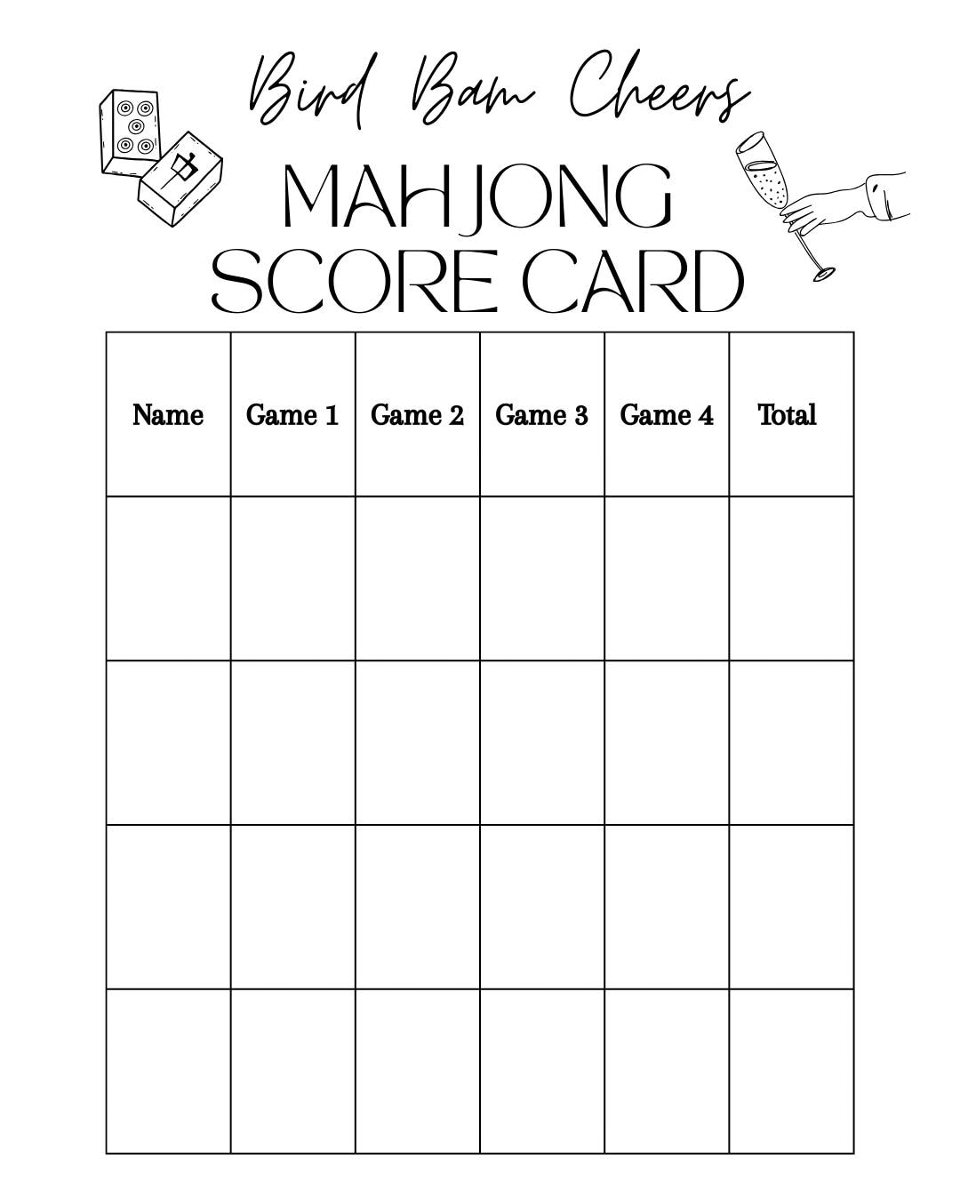 Black and White Mahjong Score Card Printable, Mahjong Score Board ...