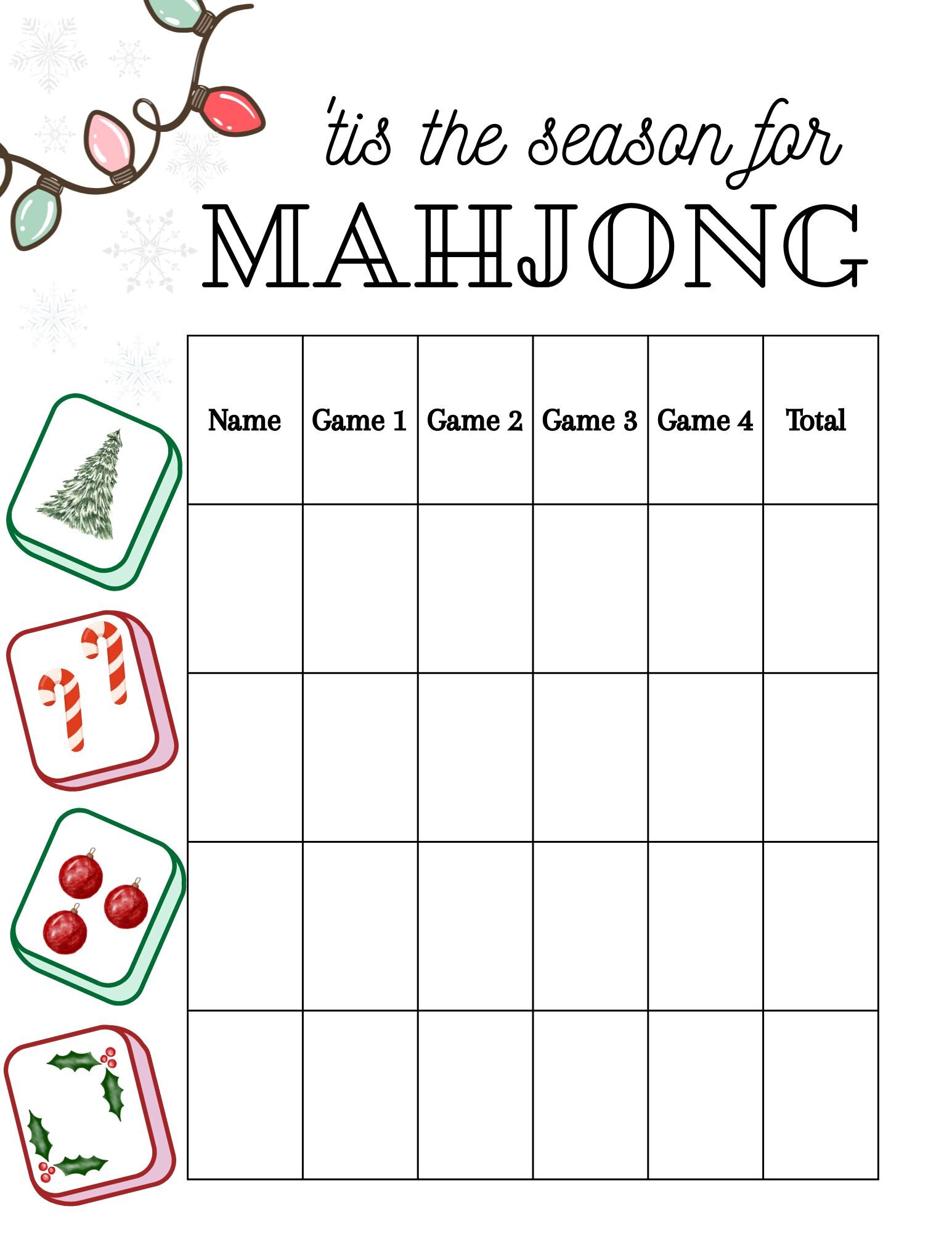 Mahjong Holiday Score Card: Printable Scoreboard (PDF), Christmas ...