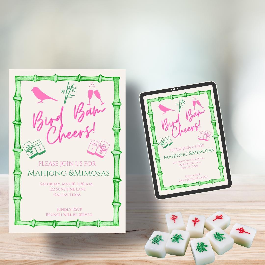 Mahjong Party Invitation: Bird Bam Cheers, Editable Template (digital ...