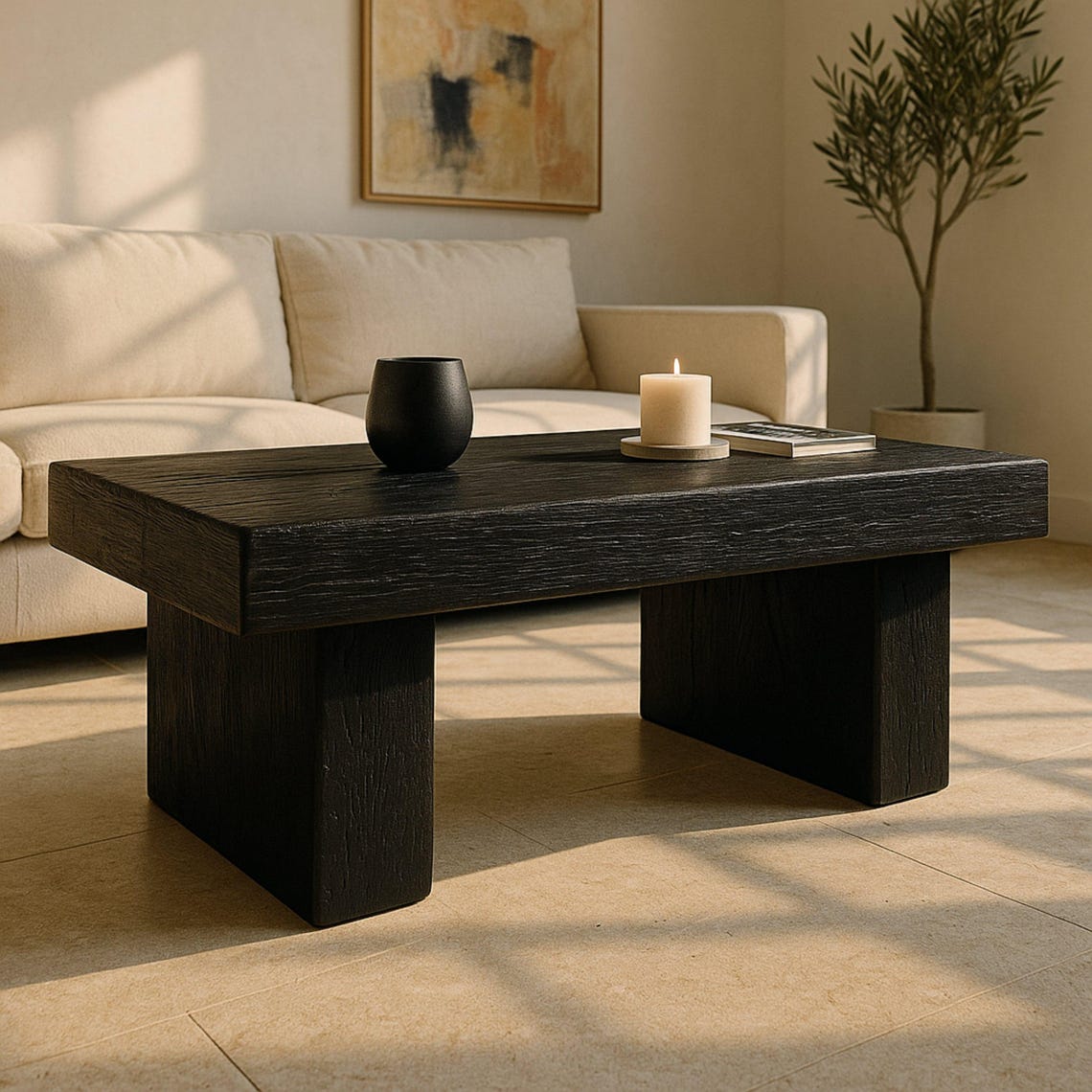 Handmade Rustic Solid Wood Coffee Table, Live Edge Center Table ...